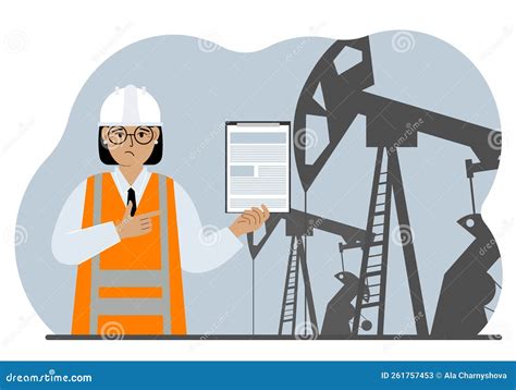 A Female Refinery Engineer Worker Uses A Tableted Oil Pumping Unit Energy Industrial Zone Oil