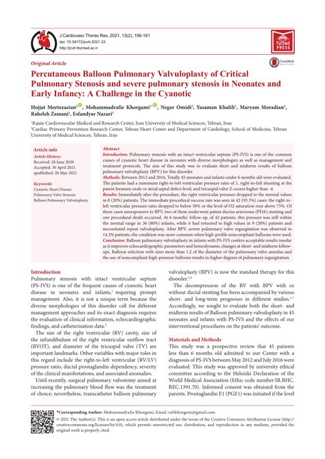 Pdf Percutaneous Balloon Pulmonary Valvuloplasty Of Critical