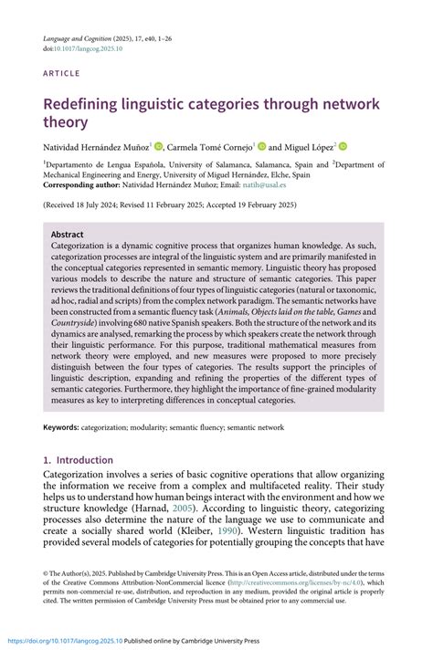 Pdf Redefining Linguistic Categories Through Network Theory