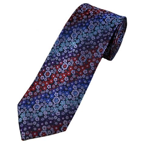 Tresanti Celeste Blue Purple Lilac And Red Floral Pattern Mens Silk