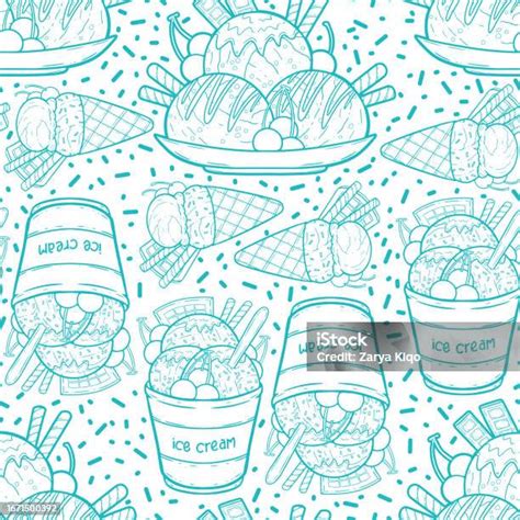 색칠하기 책으로 아이스크림 이음매 없는 표면 패턴 디자인의 세 가지 유형 페이지 거품 내기에 대한 스톡 벡터 아트 및 기타 이미지 거품 내기 그리기 냉동된 Istock