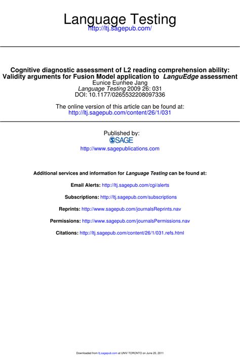 Pdf Cognitive Diagnostic Assessment Of L2 Reading Comprehension Ability Validity Arguments