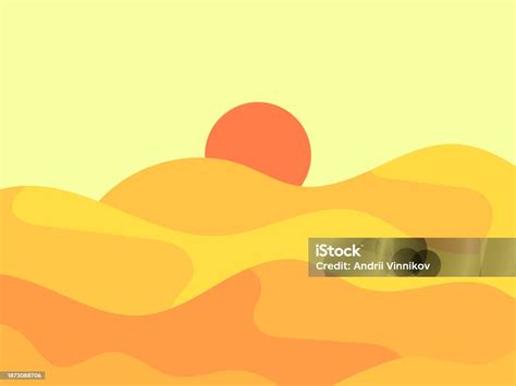 미니멀한 스타일의 모래 언덕과 태양이 있는 사막 풍경 태양이 있는 사막 물결 모양의 풍경 배너 포스터 책 표지 인쇄 디자인 벡터 그림 갈색에 대한 스톡 벡터 아트 및 기타