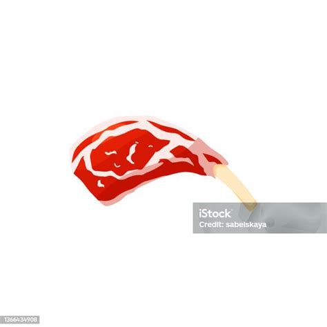 Ribeye 빨간 스테이크 만화 사실적인 벡터 일러스트레이션 원시 갈비 고기 뼈 스테이크 벡터 아이콘 흰색에 고립 꽃등심