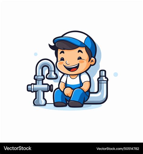 Plumber With Water Pipe Character Royalty Free Vector Image