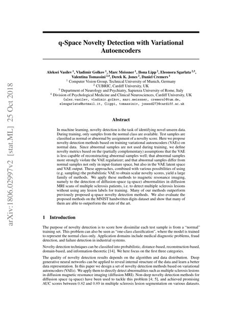 Pdf Q Space Novelty Detection With Variational Autoencoders