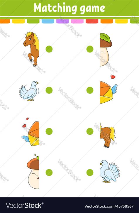 Matching Game Draw A Line Education Developing Vector Image