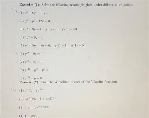 Solved Exercise 1 Solve The Following Second Higher Order Chegg