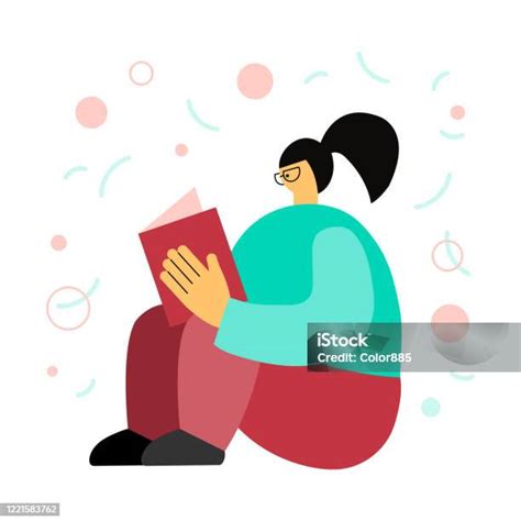 Gadis Berkacamata Membaca Ilustrasi Vektor Buku Ilustrasi Stok Unduh