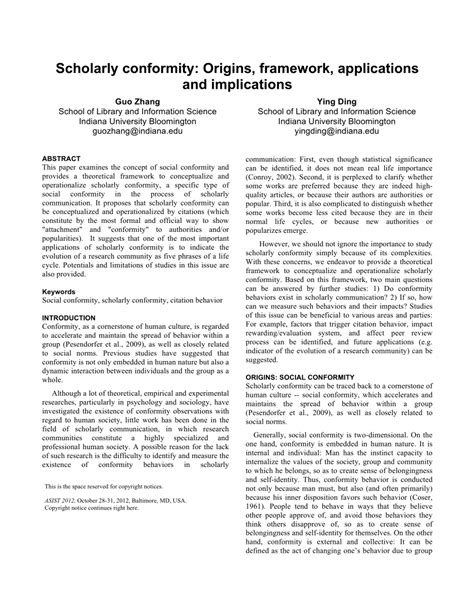 Pdf Scholarly Conformity Origins Framework Applications And Implications