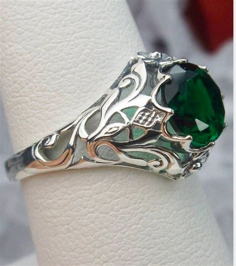 Lab Created Emerald Silver Ring 925 Sterling Silver Etsy