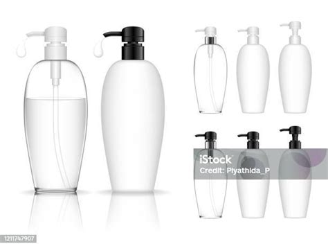디스펜서 펌프 화장품 투명 플라스틱 병 젤 로션 크림 샴푸 목욕 거품용 액체 용기 뷰티 제품 패키지 벡터 그림입니다 라벨에 대한