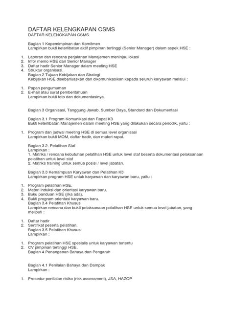 Daftar Kelengkapan Csms Pdf