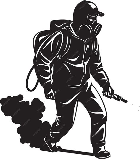 Pest Purger Vector Emblem Design Bug Buster Fumigating Man Symbolic