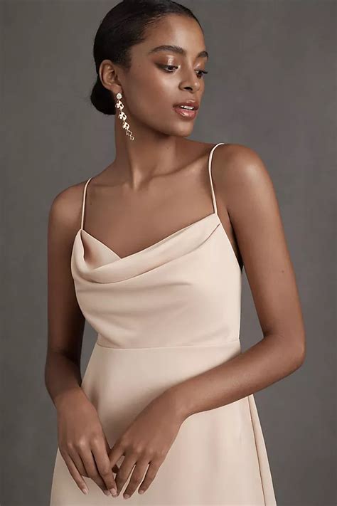 Bhldn Remy Cowl Neck Faux Wrap Satin Gown Anthropologie