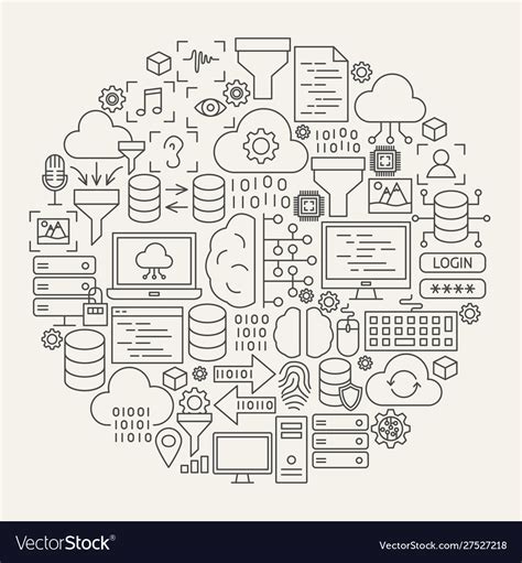 Data Science Line Icons Circle Royalty Free Vector Image