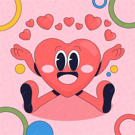 손으로 그린 하트 만화 캐릭터 일러스트 무료 벡터