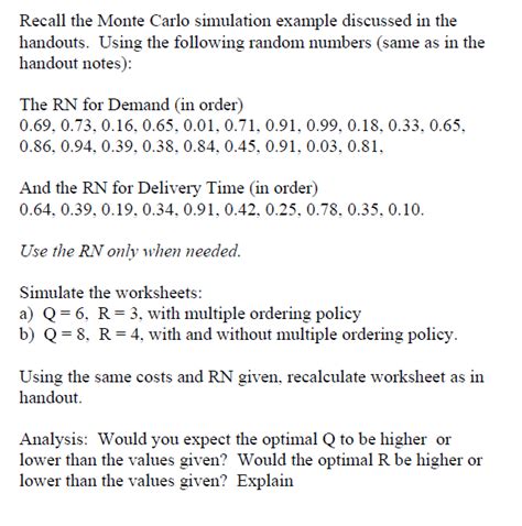 solved recall the monte carlo simulation example discussed