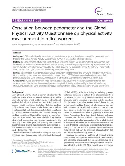 Gpaq Pdf Sedentary Lifestyle Self Report Study