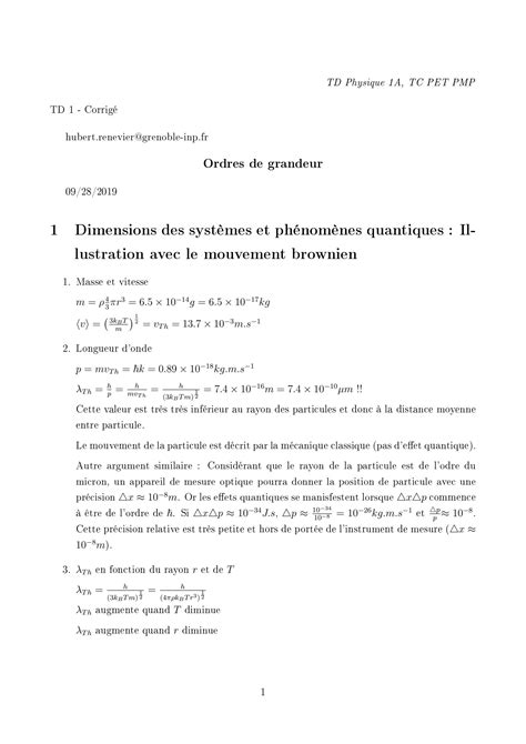 SOLUTION Td1 Ordres De Grandeurs Corr Hr Studypool