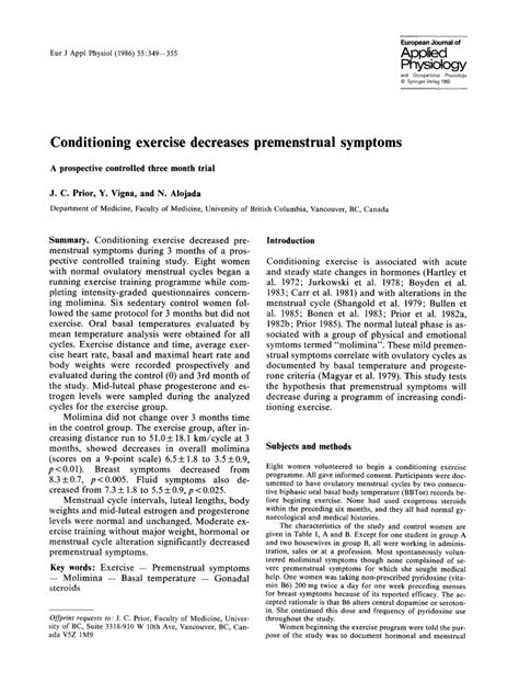 PDF Conditioning Exercise Decreases Premenstrual Symptoms A Prospective Controlled Three