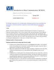 Spring 2020 MCM101 1 Docx Introduction To Mass Communication MCM101