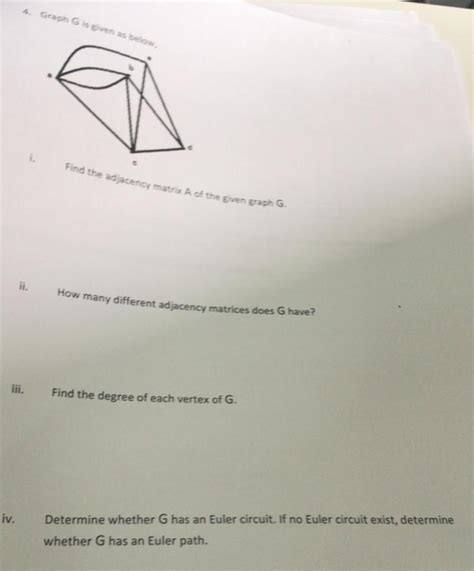 Solved Graph G Is Given As Below C I Find The Adjacency Chegg
