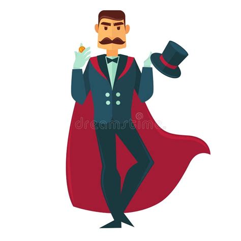 Circus Magician Man With Magic Hat Vector Flat Icon Stock Vector