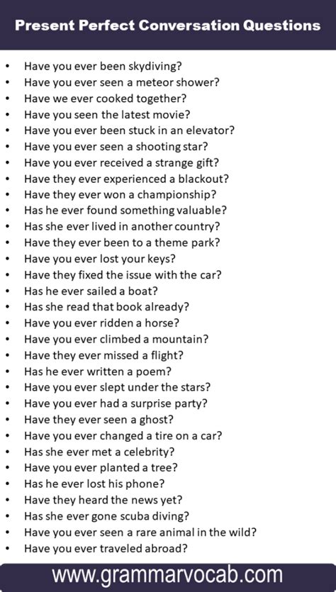 Present Perfect Conversation Questions Grammarvocab
