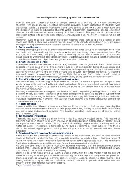 6 Strategies For Teaching Special Education Classes Download Free Pdf