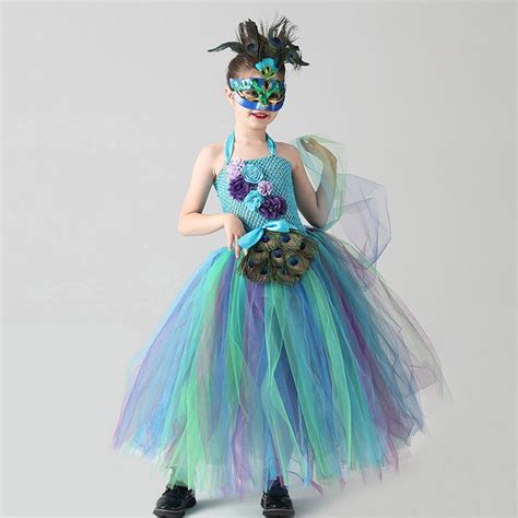 Peacock Flower Girls Tutu Dress With Mask Unilovers