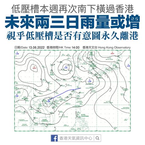 香港天氣資訊中心 上週影響香港的低壓槽早前移入內陸，本週再次有條件或有資格來港，驟雨增多及有狂風雷暴。目前預料星期