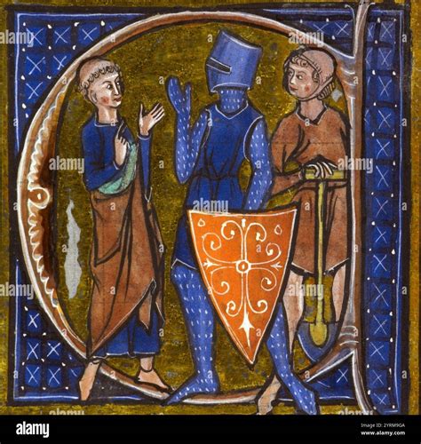 An Inhabited Initial From A 13th Century French Text Representing The