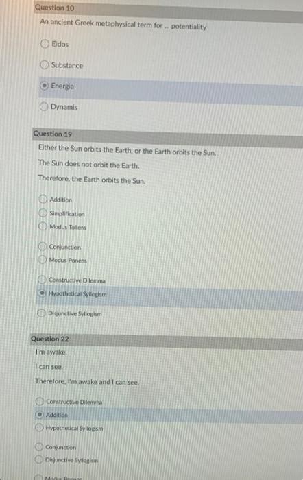 Solved Question 10 An Ancient Greek Metaphysical Term For