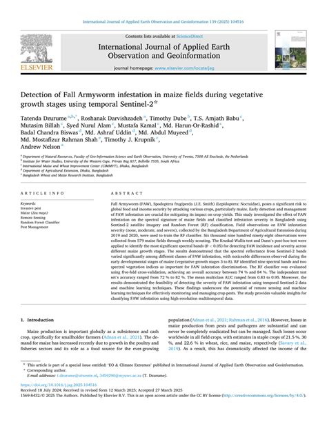 Pdf Detection Of Fall Armyworm Infestation In Maize Fields During Vegetative Growth Stages