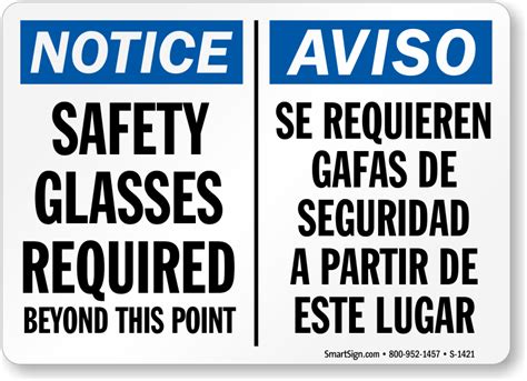 Bilingual Safety Glasses Required Beyond This Point Sign Sku S 1421