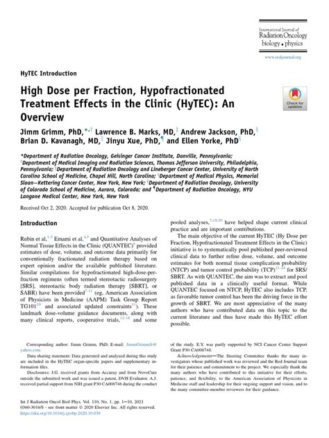 High Dose Per Fraction Hypofractionated Treatment Effects In The