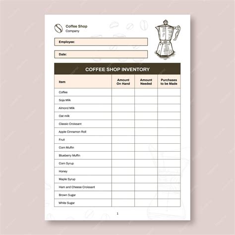 Free Vector Hand Drawn Coffee Shop Inventory Checklist