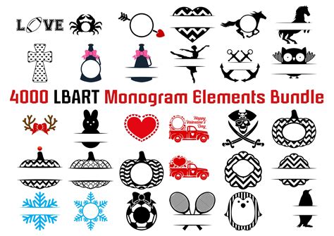 4000 Lbart Monogram Bundle Lightburn Art Library File Frames Etsy