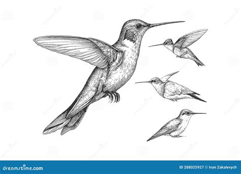 Hummingbird Sketch Hand Drawn Side View Engraving Vector Illustration