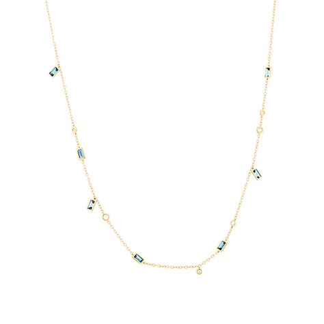 London Blue Topaz Necklace With 14 Carat Tw Diamonds In 10kt Yellow Gold
