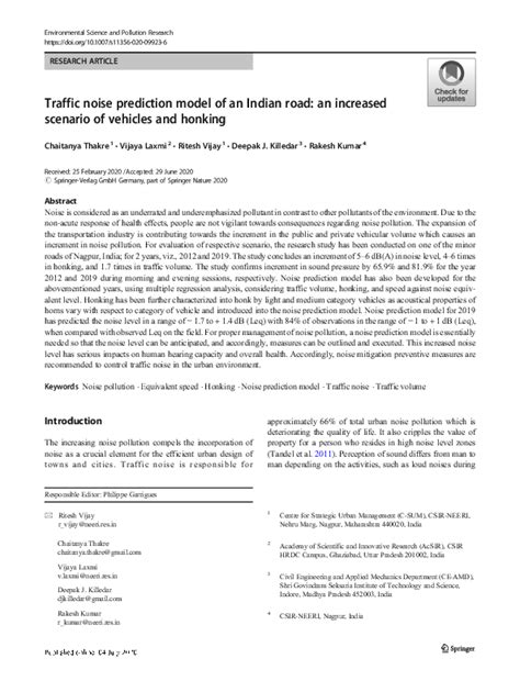 Pdf Traffic Noise Prediction Model Of An Indian Road An Increased Scenario Of Vehicles And