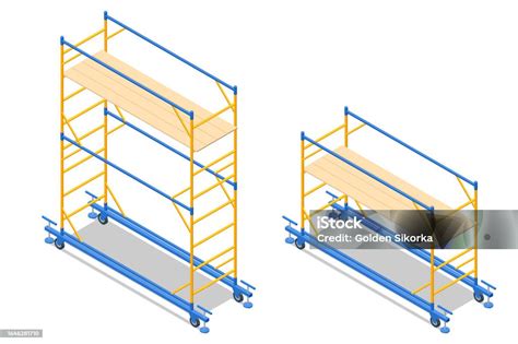 Isometric Scaffolding Frame Labor Risks Prevention About Using