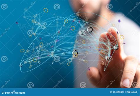 3d Rendering Of A Man Pointing At A Human Brain Anatomical Model Stock