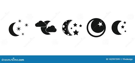 Sistema Del Icono De La Luna Estilo Simple Ilustración Del Vector