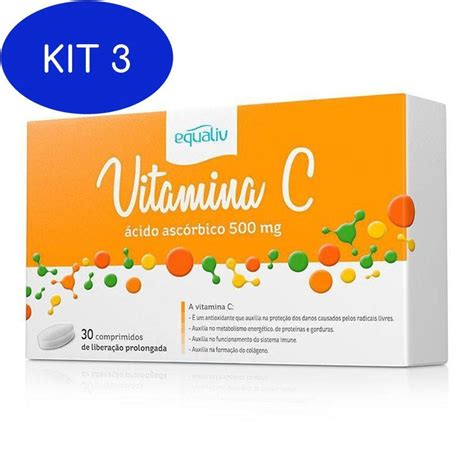 Kit 3 Equaliv Vitamina C 500mg 30 Comprimidos Submarino