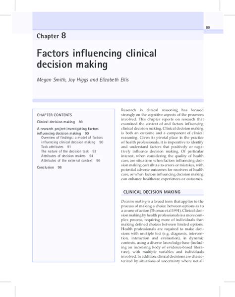 Pdf Factors Influencing Clinical Decision Making
