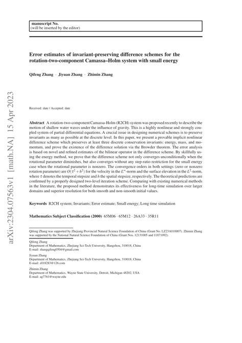 Pdf Error Estimates Of Invariant Preserving Difference Schemes For The Rotation Two Component