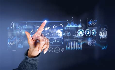 Woman Finger Touching Graph Chart Hologram Financial Data And Analysis