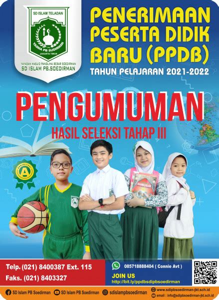 PENGUMUMAN HASIL SELEKSI PPDB TAHAP III SD ISLAM PB SOEDIRMAN